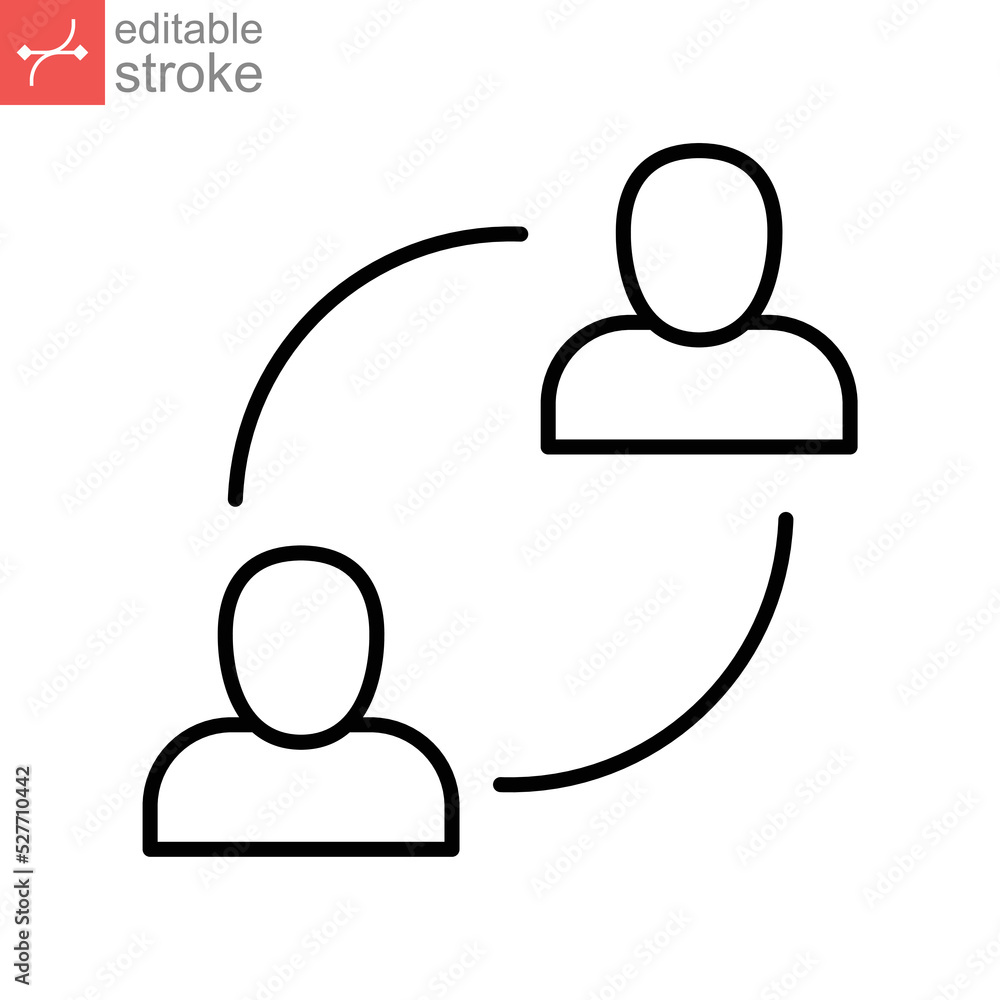 User exchange line icon, two people or person, in connect arrow ...