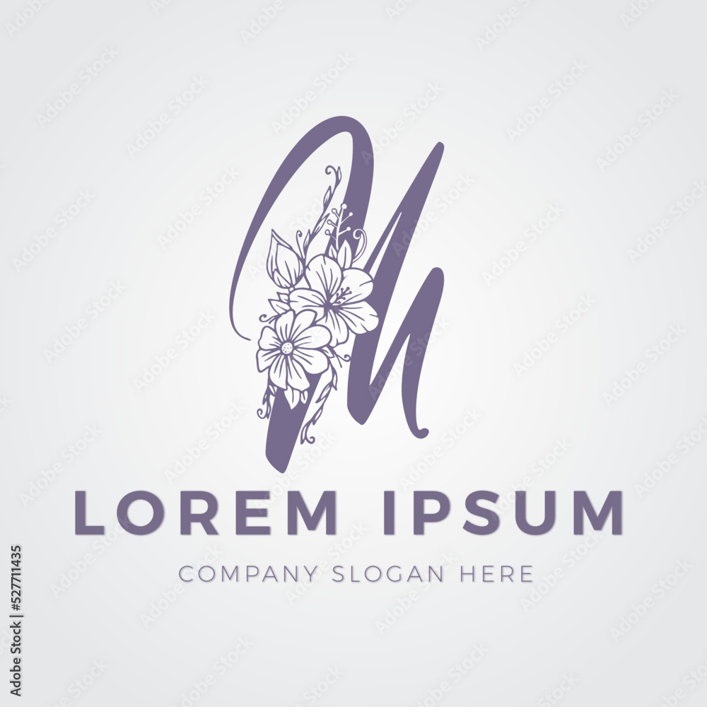 M letter fashion logo Modern and luxury style blossom flower vector for ...