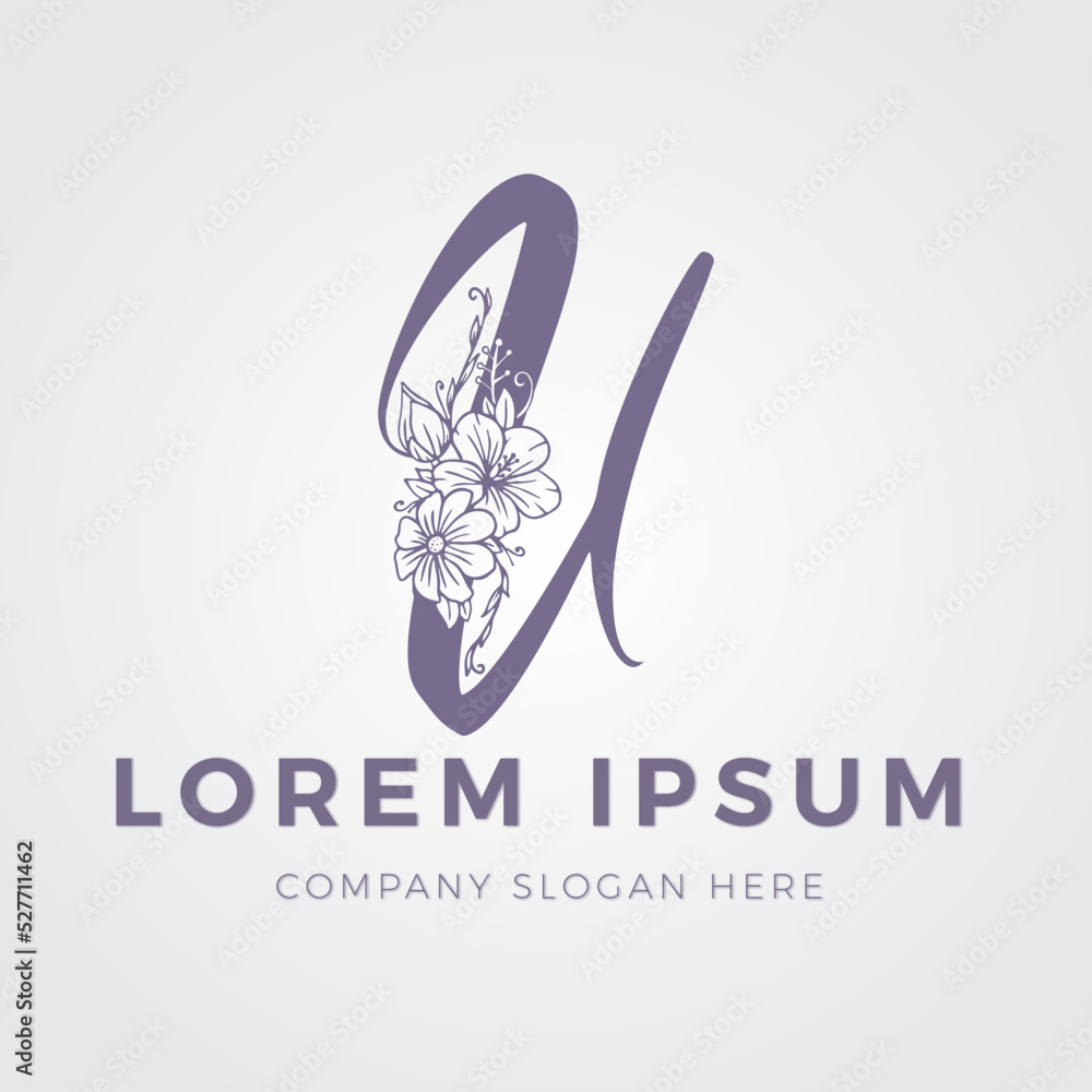 U letter fashion logo Modern and luxury style blossom flower vector for ...