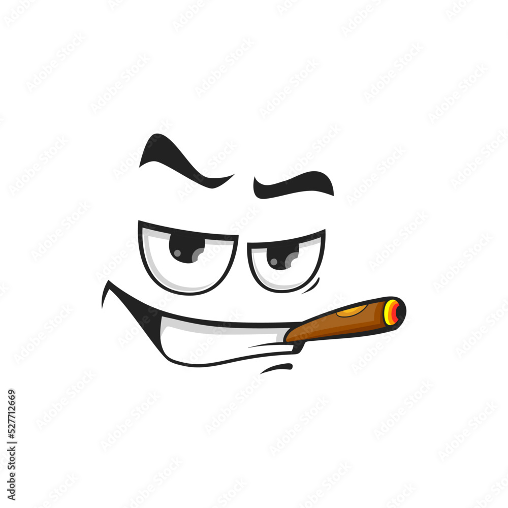 Cartoon smoking face, vector character with cigar in mouth. Self ...