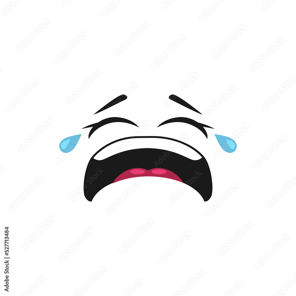 Cartoon crying face emoji, vector upset dissatisfied facial expression ...