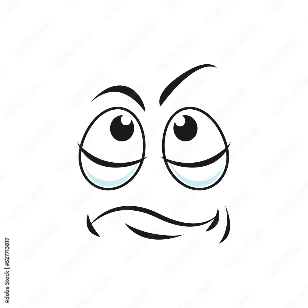 Cartoon thoughtful face, vector funny thinking emoji, tense facial ...
