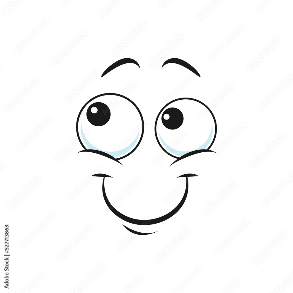 Cartoon Smiling Face Vector Funny Emoji With Friendly Scenery Smile And Round Eyes Happy Facial