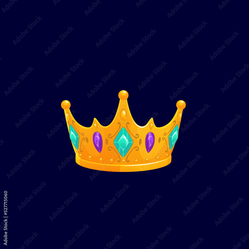Golden crowns of king or queen decorated by precious gem stones ...