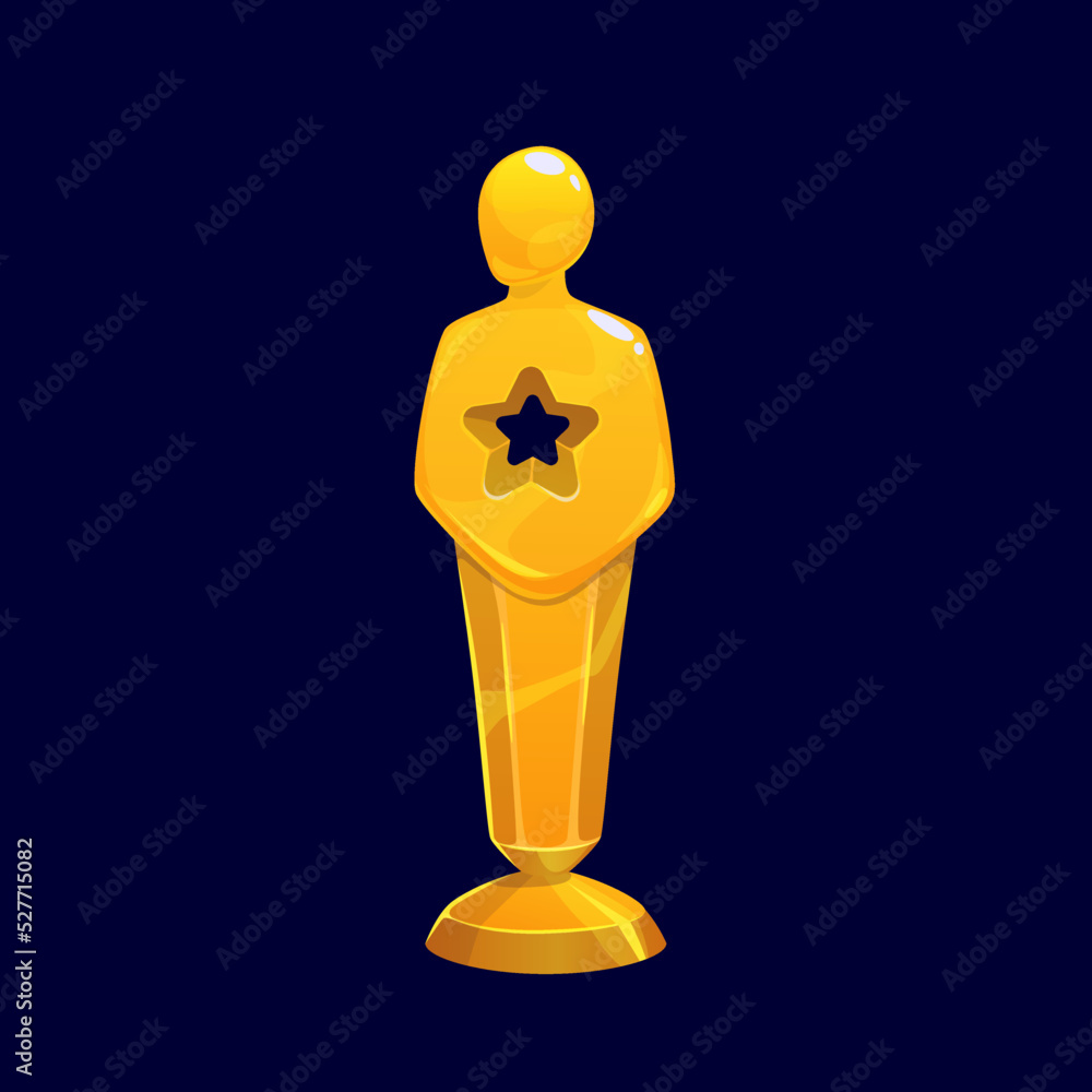 Gold award in shape of male statue with star on body isolated cartoon ...