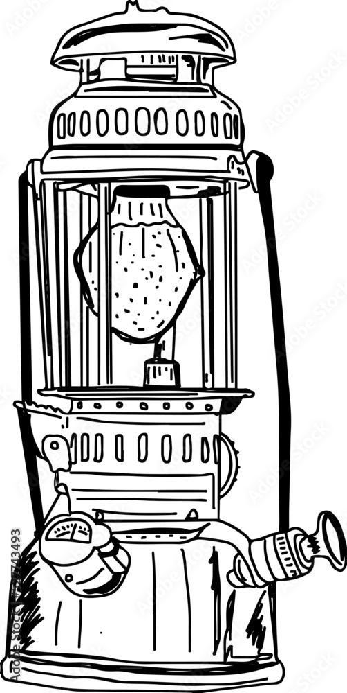 Vintage petromax lantern light line art vector silhouette, Retro ...