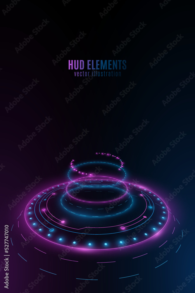 Digital glowing HUD elements with blue and purple light effect. User ...