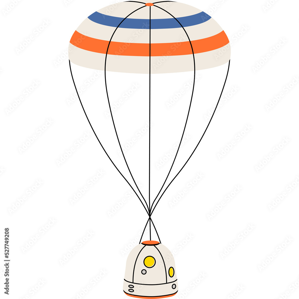 Capsule with parachute in png line flat style. Spacecraft or ship ...
