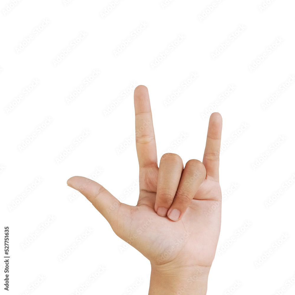 Close up Asian female hand show shaping a heart, love sign language, arm and hand isolated on a ...