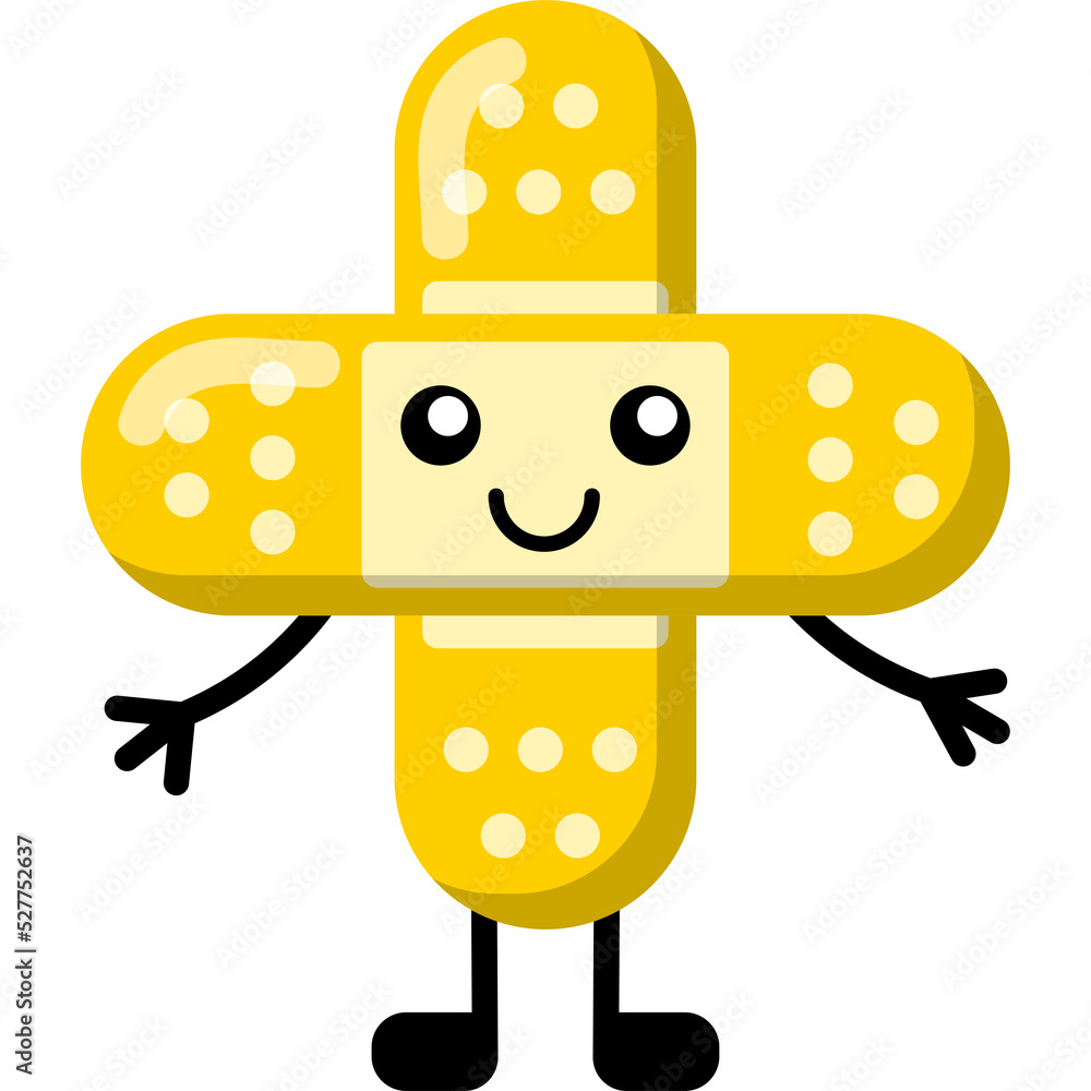 Funny Kawaii Style Medical Bandaid Png Simple Flat Illustration Cute