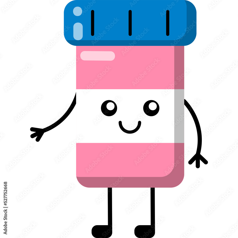 Funny jar of vitamins in kawaii style. Png simple line flat cartoon ...