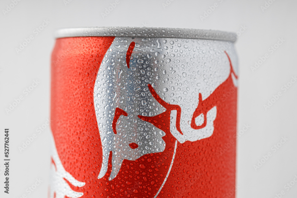 Can Red Bull The Red Edition Close Up. MINSK, BELARUS - March 25, 2022 ...