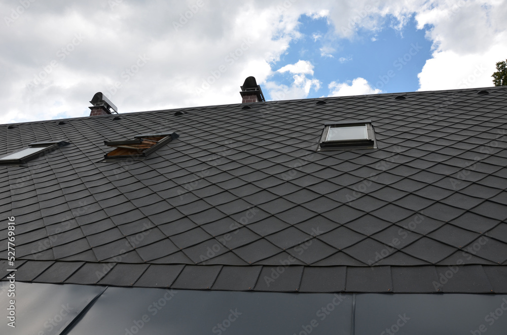 gray roof tiles with windows square slate template. square grid pattern ...