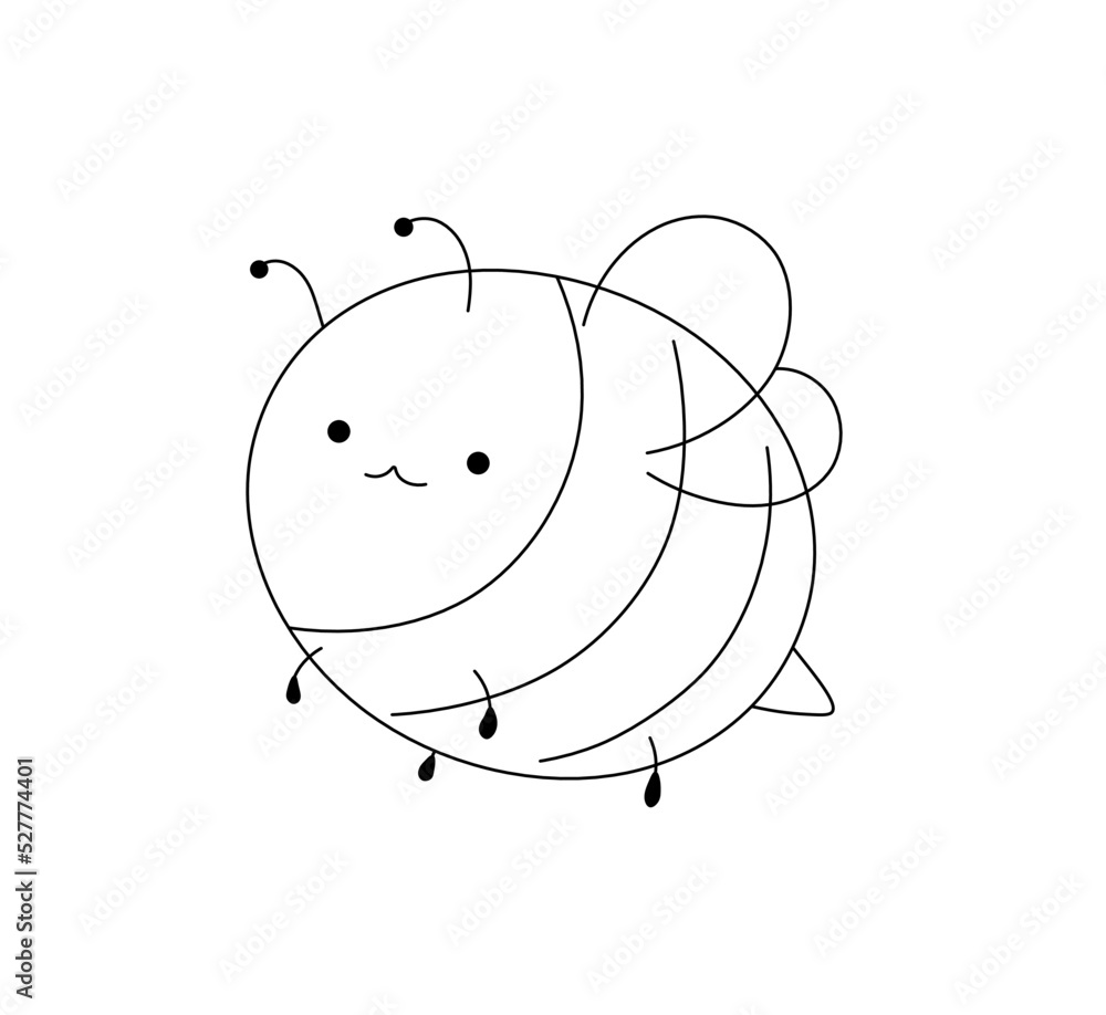 Vector isolated one cute cartoon well fed oval bee colorless black and ...