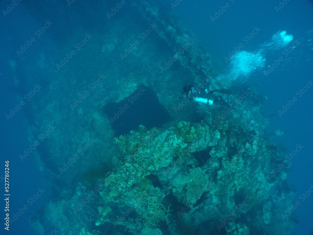 Diving on the "Iro" famous ship wrecks of the Palau archipelago. Diving ...