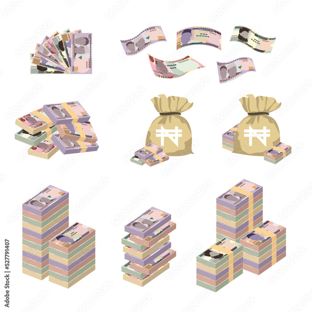 Nigerian Naira Vector Illustration. Huge packs of Nigeria money set ...