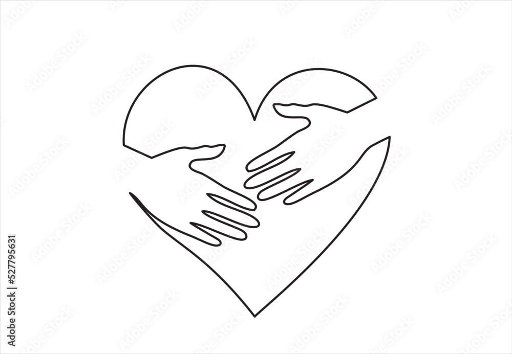 continuous line drawing of hand hugging heart, hug. Vector Stock Vector | Adobe Stock