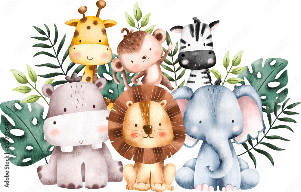 Watercolor Illustration Safari Animals Stock Illustration | Adobe Stock
