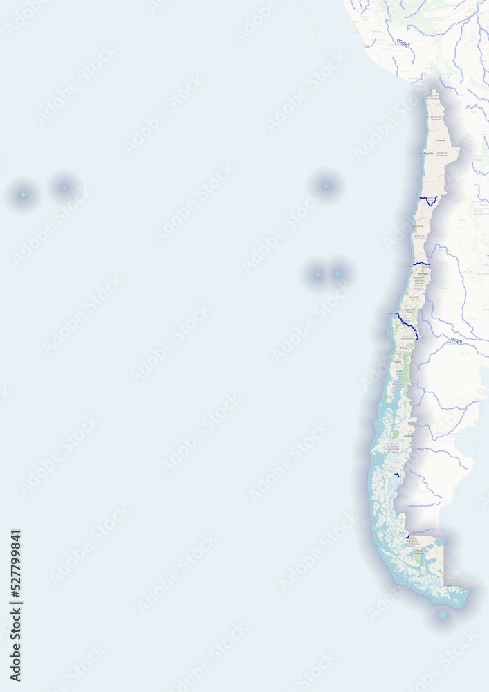 Chile physical map with important rivers the capital and big cities ...