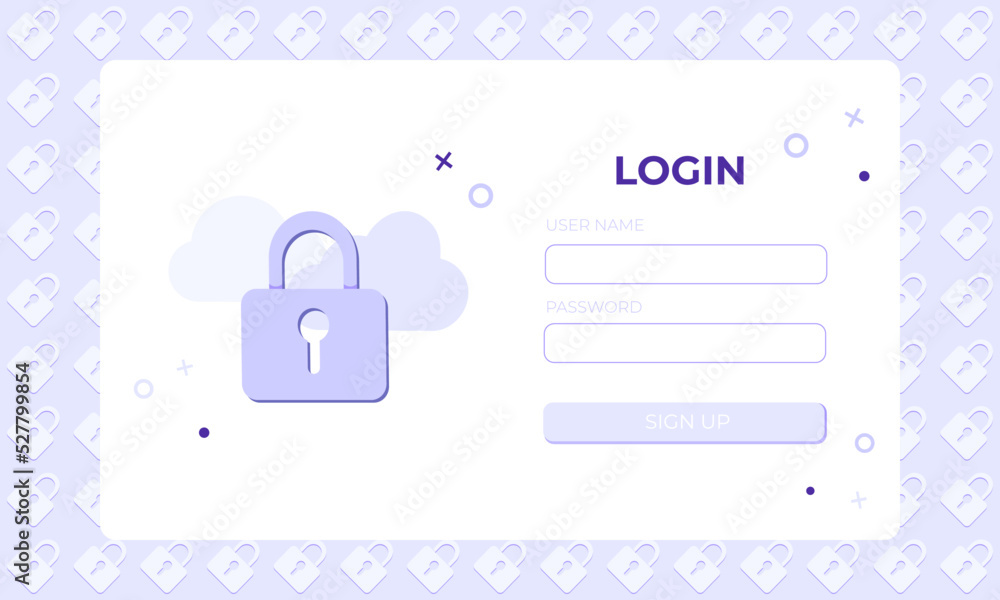 Lock with hole in the form of key on clouds background. Seamless purple ...