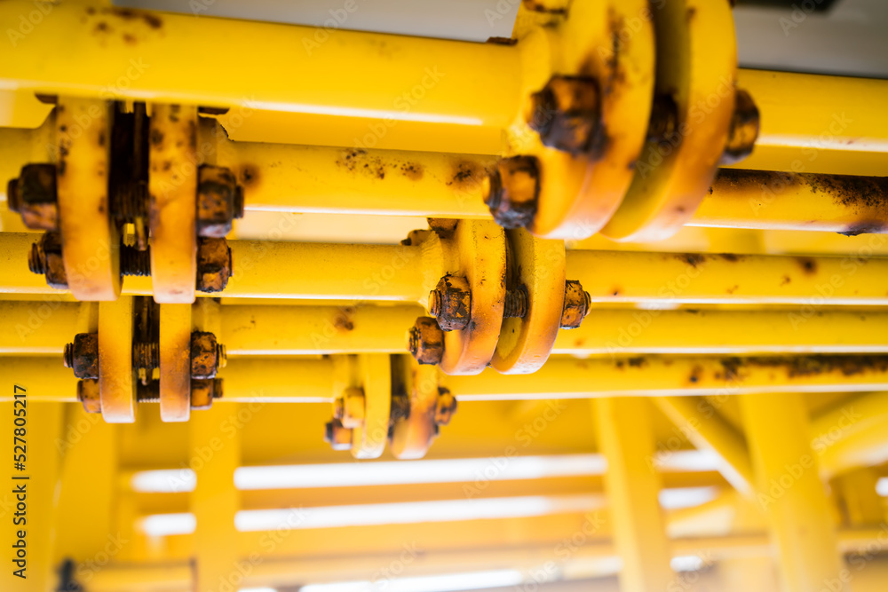 Rust damage paint and corrosion flange and bolt nut on pipeline ...