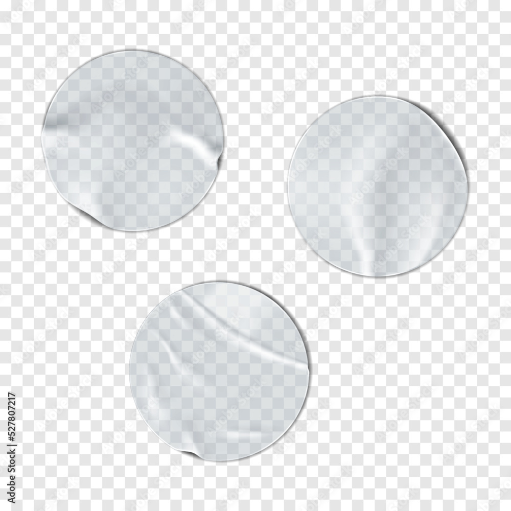 Round blank clear crumpled plastic sticker on transparent background ...