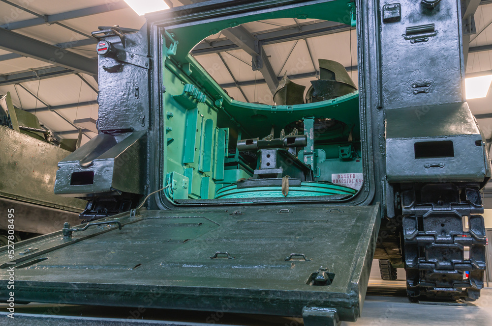 Armored personnel carrier. The rear ramp of the armored personnel ...