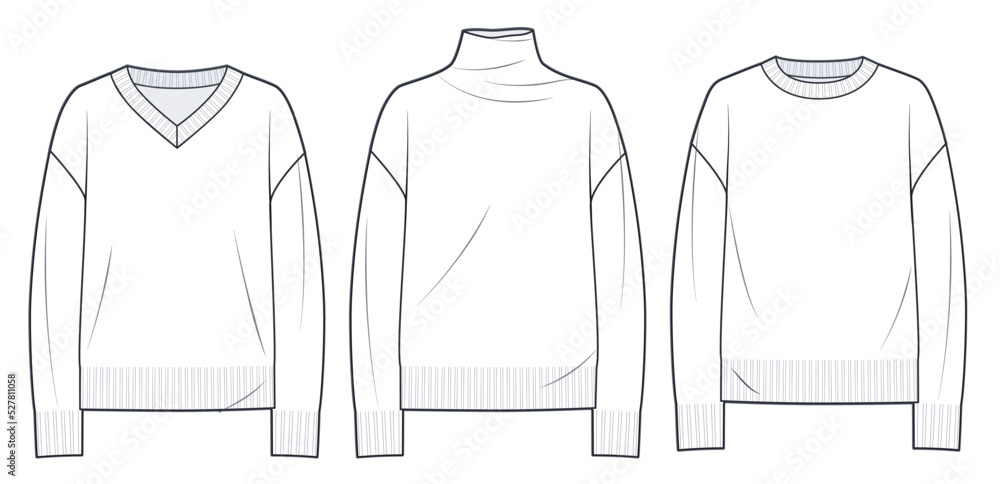 Sweaters Set, Jumpers technical fashion illustration. Sweaters fashion ...