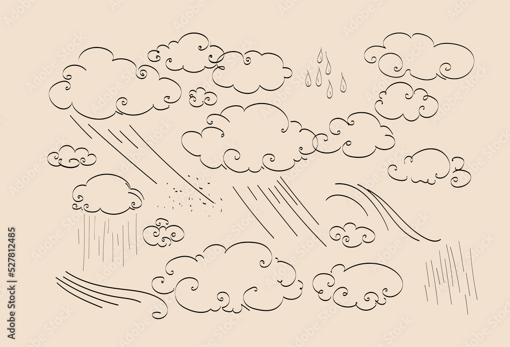 Weather, clouds, rain doodle set, vector Hand drawn sketch style ...