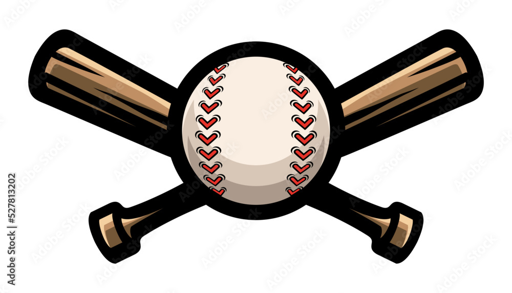 Poster Baseball logo, crossed wooden bats and ball – Wall Art | UkPosters