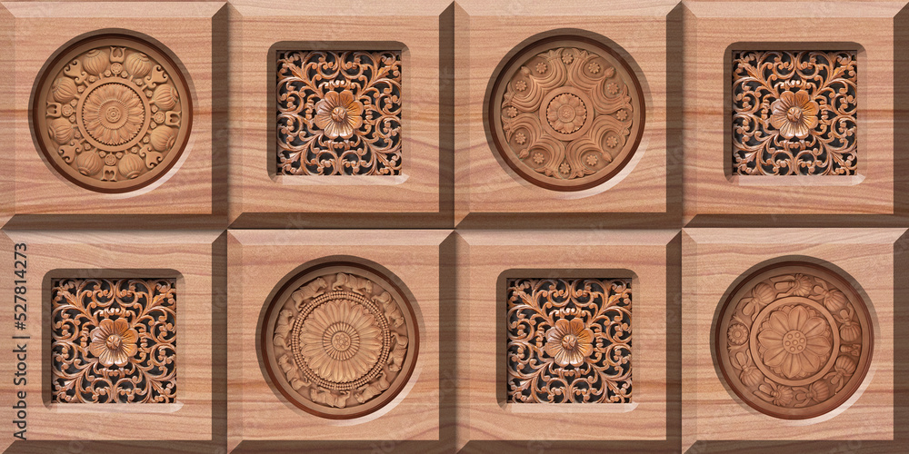 3D wooden wall tiles design with beautiful carving element Print in ...