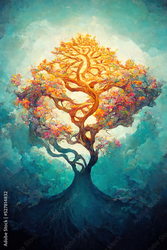 Tree of life as japanese spiritual concept illustration Stock ...