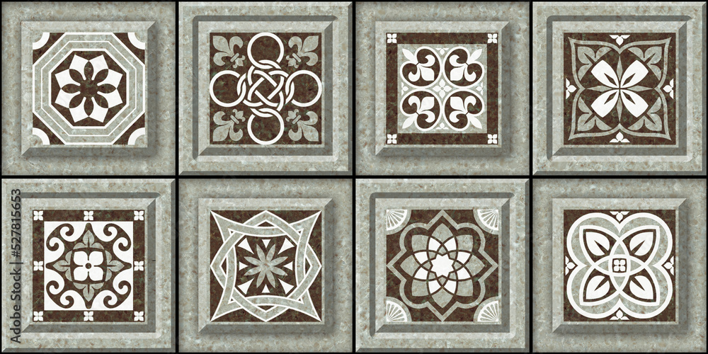 Digital wall tiles design Damask Moroccan pattern for wall interior ...