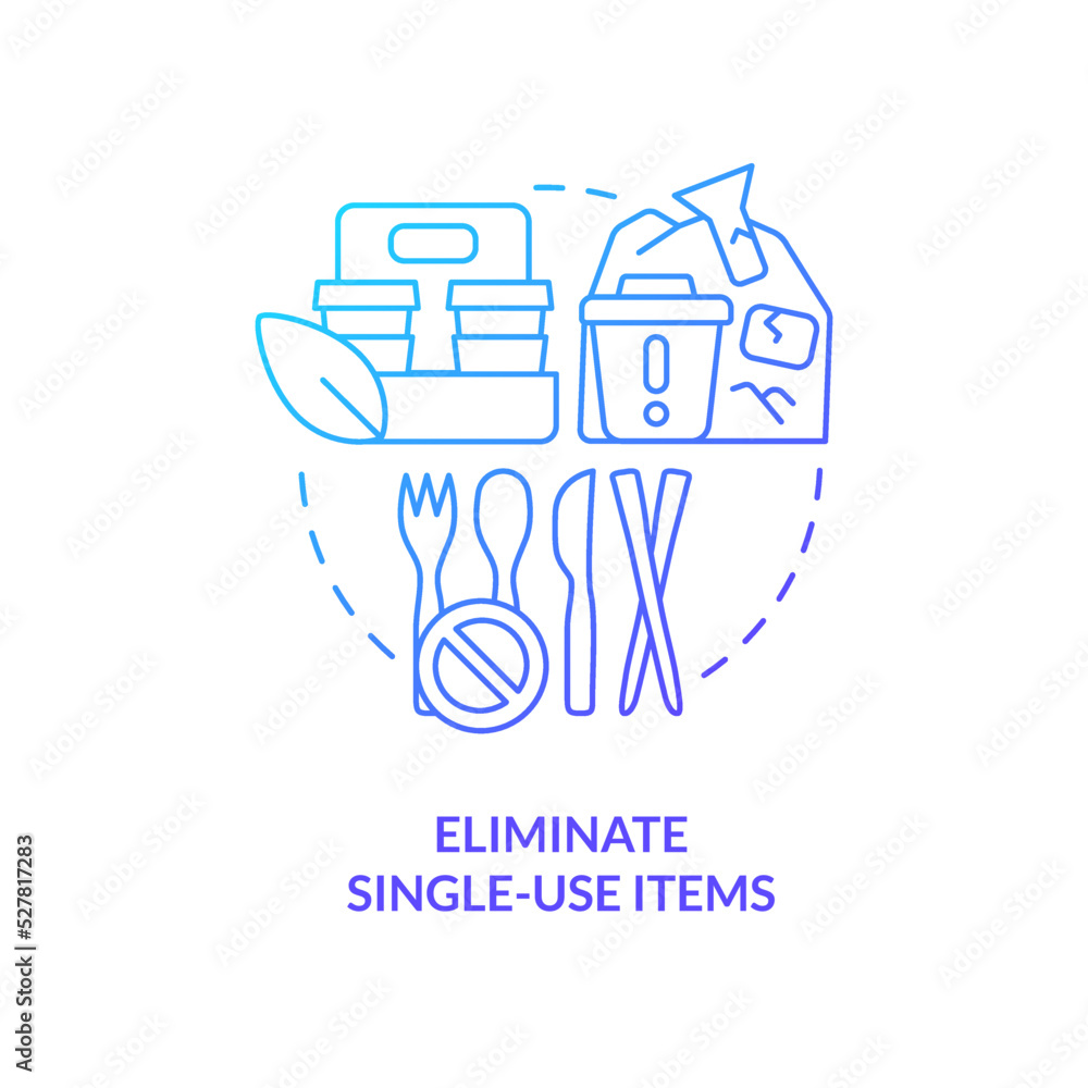 Eliminate single-use items blue gradient concept icon. Transitioning ...