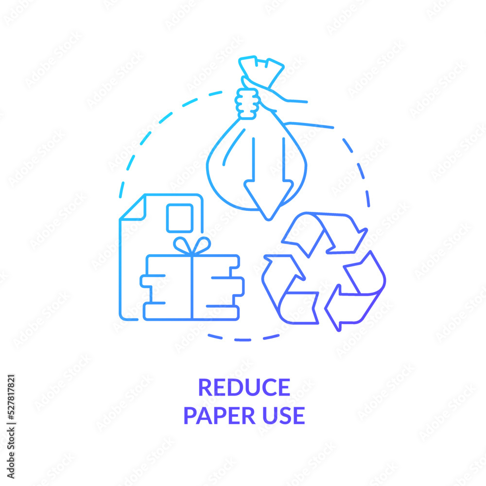 Reduce paper use blue gradient concept icon. Zero waste business ...