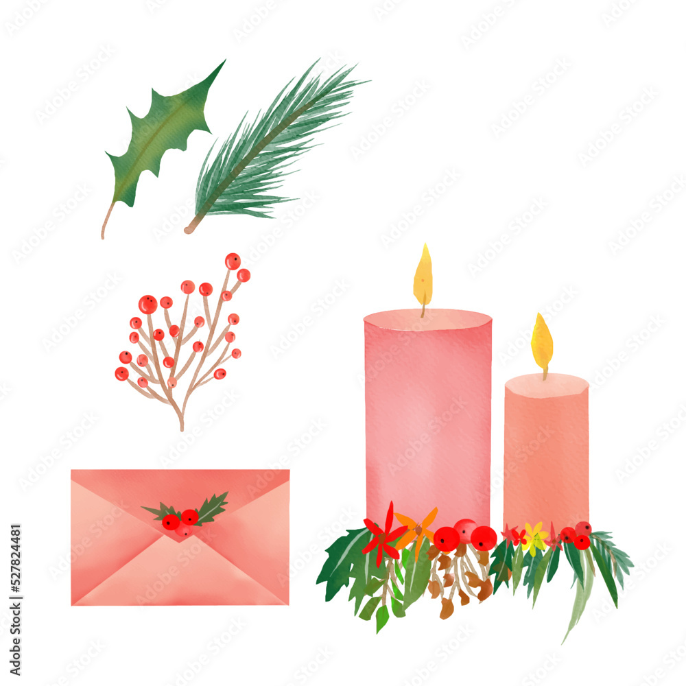 hand drawn Christmas watercolor clipart set Stock Vector | Adobe Stock