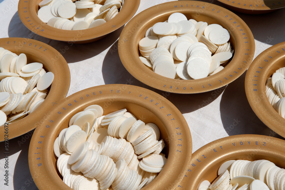 Holy communion wafer hosts. Jambville. France. Stock Photo | Adobe Stock