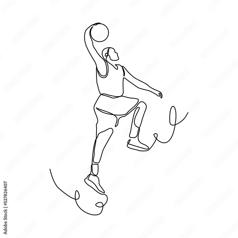 Continuous single one line drawing of basketball man player healthy ...