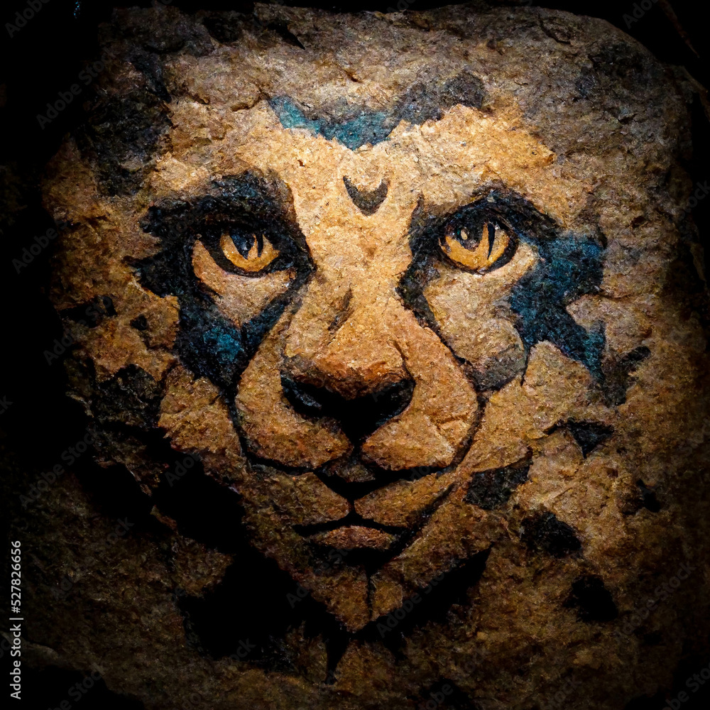 Astro sign of the leo (lion) painted on stone in the manner of a ...