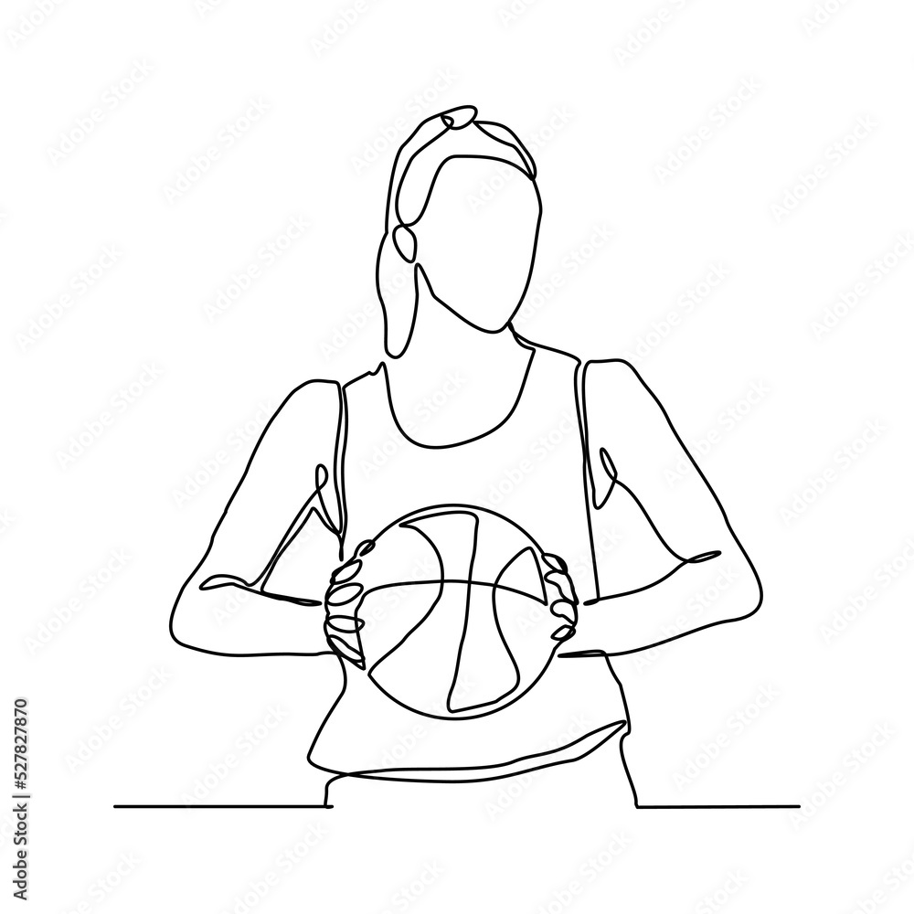 Continuous single one line drawing of basketball woman player healthy ...