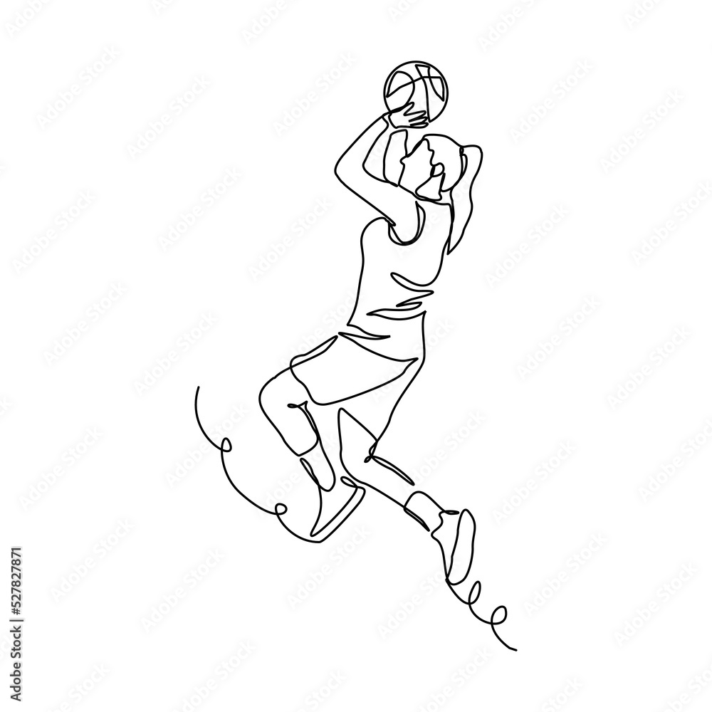 Continuous single one line drawing of basketball woman player healthy ...