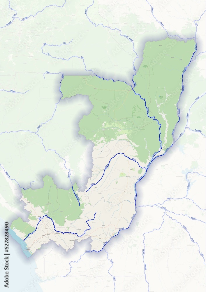 Republic of the Congo physical map with important rivers the capital ...