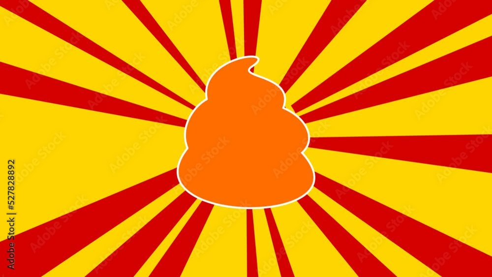 Poop symbol on the background of animation from moving rays of the sun ...