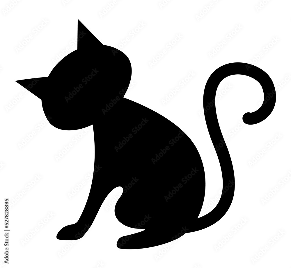 Black cat illustration. Flat black adorable black cat illustration ...