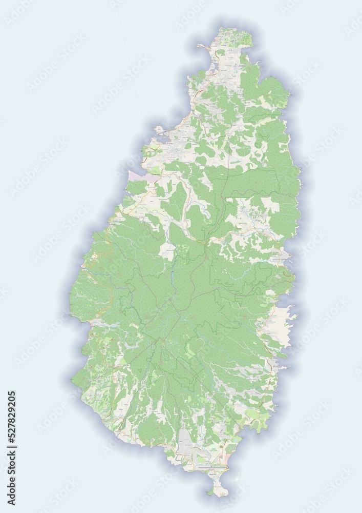 Saint Lucia physical map with important rivers the capital and big ...