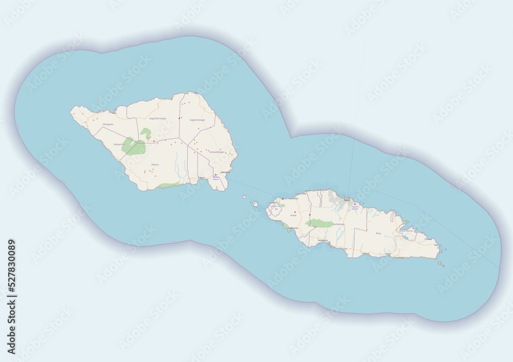 Samoa physical map with important rivers the capital and big cities ...