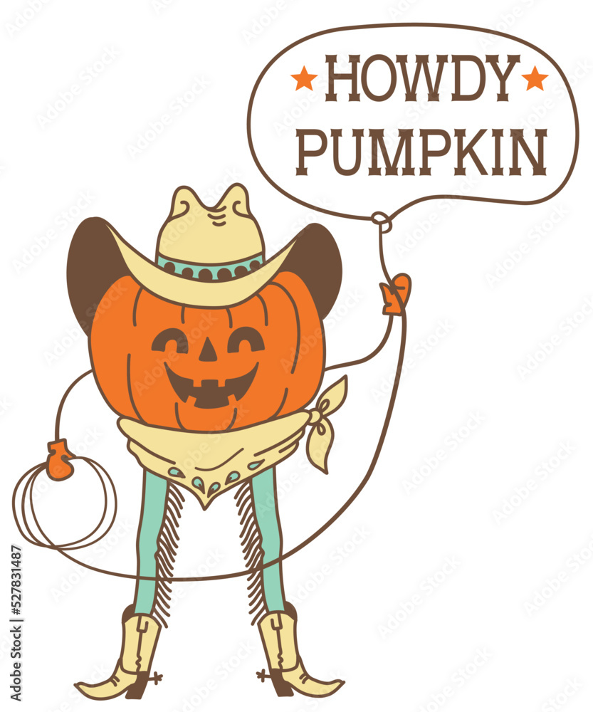 Pumpkin cowboy vector printable color illustration. Halloween pumpkin ...