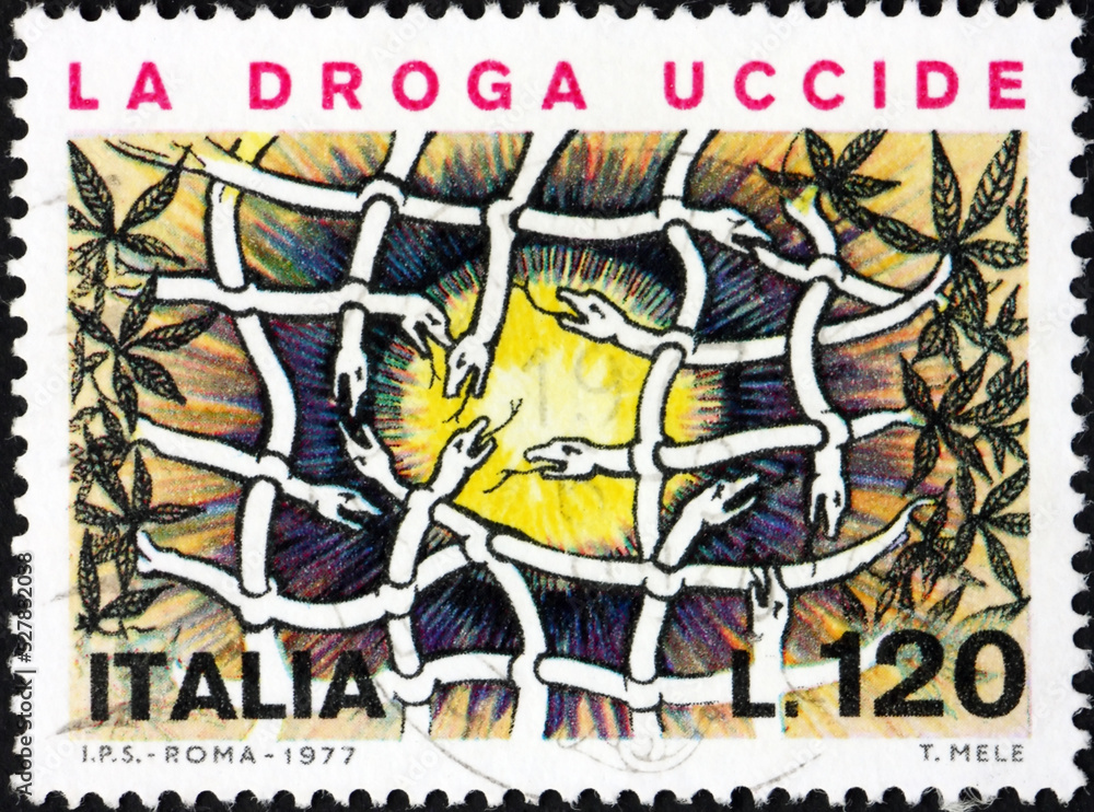 Postage stamp Italy 1977 shows snakes forming net, fight against drug ...