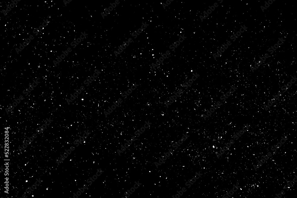 Chaotic white star bokeh on a isolated black background. falling blurry ...