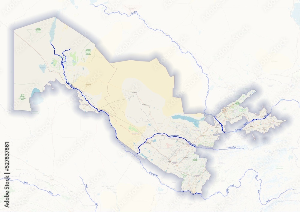 Uzbekistan physical map with important rivers the capital and big ...